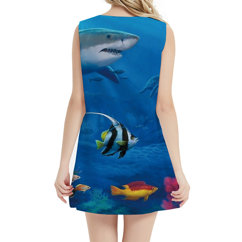 Shark Dress Women Fish Vestido Sexy Animal Beach Ocean Sundress Blue ...