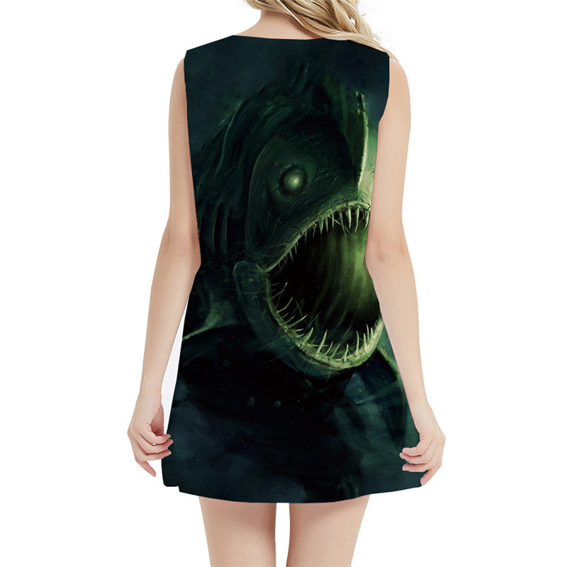 Fish Dress Women Punk Rock Short Animal Sexy Green Vestido Sexy ...