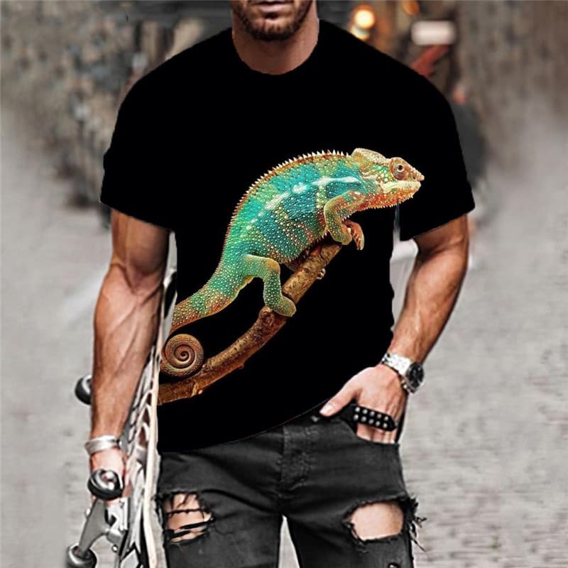 Lizard T-shirt Men Animal T-shirts 3d Black Tshirts Casual Funny Shirt ...