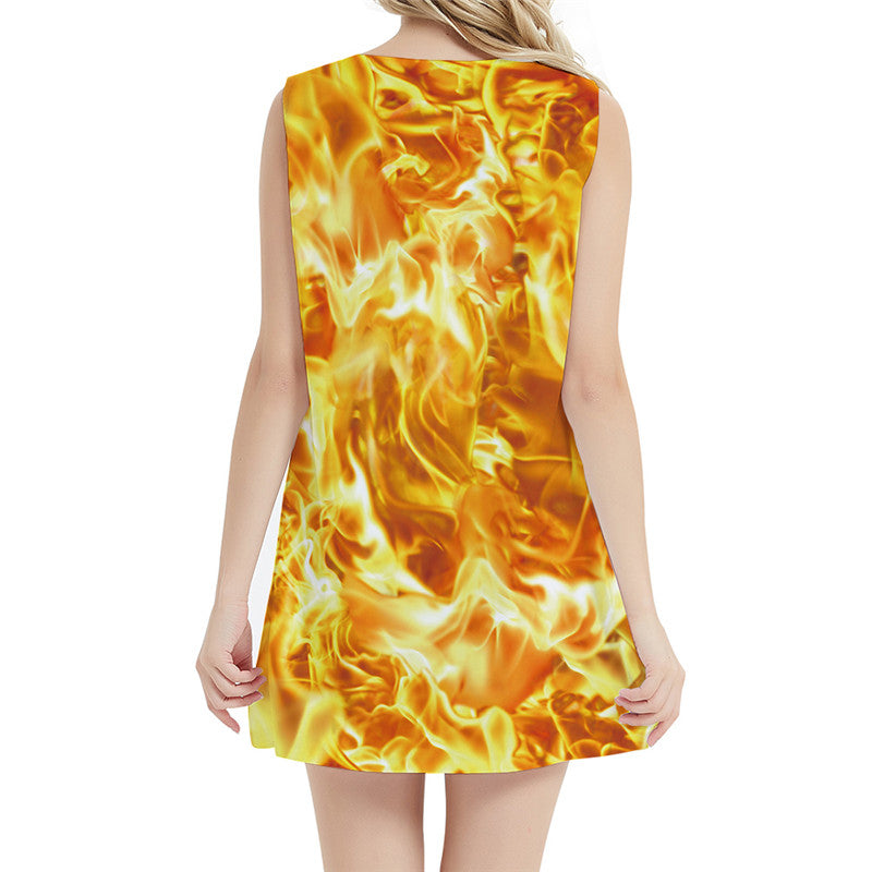 Flame Dress Women Yellow Tank Fire Vestido Sexy Gothic Boho Rock Short ...